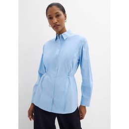 bonprix Baumwoll-Bluse mit Bindedetail, blau, Gr.52, Baumwoll-Bluse mit &uuml;berschnittenen Schultern, schmalem Bindeg&uuml;rtel in der Taille sowie einer Knopfleiste vorne, 72% Baumwolle