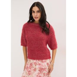 bonprix Grobstrick-Pullover mit Federgarn, rot, Gr.44/46 (L), eleganter B&auml;ndchengarn Pullover mit kurzem Arm