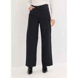 bonprix Twillhose aus reiner Bio-Baumwolle, schwarz, Gr.44, Moderne Wide-Leg Twillhose aus reiner Bio-Baumwolle mit Flechtdetail, aus 100% Baumwolle