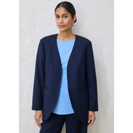 bonprix Kragenloser Blazer aus weichem Woll-Mix, blau, Gr.52, moderner Blazer aus weichem Woll-Mix, aus Wolle