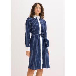 bonprix Blusenkleid, blau, Gr.48, modisches Blusenkleid aus Baumwollpopeline mit Bindeband in der Taille, 97% Baumwolle