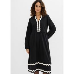 bonprix Jerseykleid, schwarz, Gr.48/50 (XL), Modisches mittellanges Jerseykleid, aus 100% Baumwolle