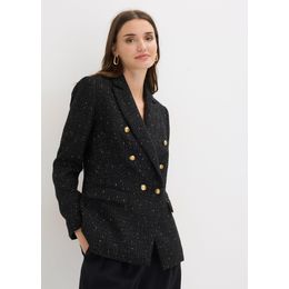 bonprix zweireihiger Boucl&eacute;-Blazer, schwarz, Gr.46, Modischer Blazer mit Zierkn&ouml;pfen