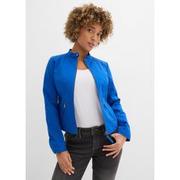 bonprix Jacke aus Baumwoll-Twill mit seitlichen Stretcheins&auml;tzen, blau, Gr.42, Vielseitig kombinierbare Biker-Jacke mit seitlichen Stretcheins&auml;tzen f&uuml;r mehr Bewegungsfreiheit, 98% Baumwolle