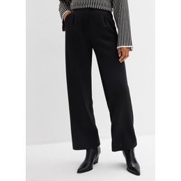 bonprix Bequeme Hose aus weichem Scuba, schwarz, Gr.54, Hose mit hoher Taille, Seitentasche und weitem Bein