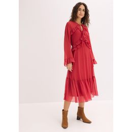 bonprix Chiffonkleid, rot, Gr.48, modisches Chiffonkleid in Midil&auml;nge mit dekorativen Volants