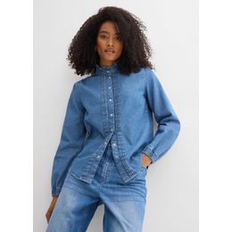 bonprix Jeansbluse aus Bio-Baumwolle mit Volants, blau, Gr.38, Jeansbluse aus Bio-Baumwolle, mit Volants, 100% Baumwolle (organic)