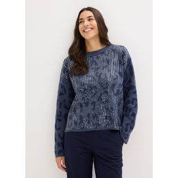 bonprix Jacquard Oversize Pullover mit Pailletten, blau