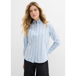 bonprix Hemdbluse aus reiner Baumwolle, blau, Gr.44, Gerade geschnittene Hemdbluse mit gekn&ouml;pften Manschetten, 100% Baumwolle