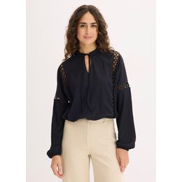 bonprix Langarmshirt aus strukturiertem Cr&ecirc;pe, schwarz, Gr.44/46 (L), Modernes Shirt mit hochwertiger Spitze