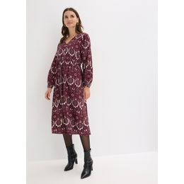bonprix Midikleid aus softem Viskose-Mix, rot, Gr.52, Bedrucktes Midikleid mit Bindeband aus Lederimitat, aus Viskose