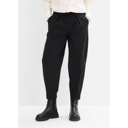 bonprix Twill- Barrel-Hose mit Bequembund, schwarz, Gr.50, Weit geschnittene Stoffhose mit Barrel-Fit. Mit individuell verstellbarem Bund und aus gewebtem Twill, 98% Baumwolle
