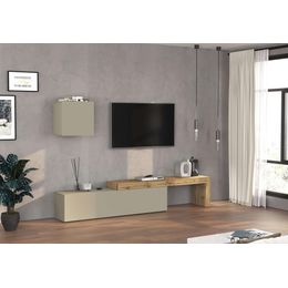 TV-Wand OTTO HOME "Chronos TV-Set, Wohnwand &ndash; Elemente frei platzierbar, Made in Italy", taube, eiche wotan, B:270cm H:190cm T:40cm, Kastenm&ouml;bel-Sets, Lowboard Breite 270 cm, H&auml;ngeschrank Breite 50 cm, Made in Italy