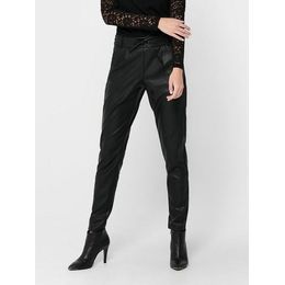 Lederimitathose Only "ONLPOPTRASH EASY COATED PANT PNT NOOS", Damen, Gr. L (40), L&auml;nge 32, schwarz, Web, Obermaterial: 95% Polyester, 5% Elasthan. Beschichtung: 100% Polyurethan, unifarben, kn&ouml;chellang, Hosen