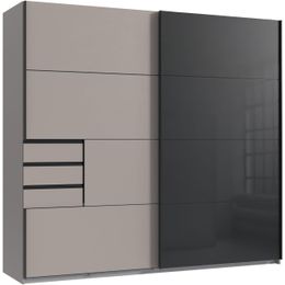 Schwebet&uuml;renschrank wimex "Tilburg", schwarz (saharagrau, durchg&auml;ngige t&uuml;rfront glas schwarz, absetzung grafit), B:225cm H:208cm T:65cm, Holzwerkstoff, Schr&auml;nke, Schwebet&uuml;renschrank, mit Glaselementen