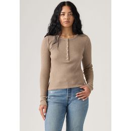 Levi's Langarmshirt LEVI'S "DRY GOODS HENLEY", Damen, Gr. M (38), taupe gray heather b, Web, Obermaterial: 95% Baumwolle, 5% Elasthan, figurbetont h&uuml;ftbedeckend, Serafino, abgesteppt, Shirts Langarmshirt, Mit Waffelstruktur- Muster