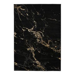 Teppich Kayoom "Mineral 425", schwarz, B:80cm H:12mm L:300cm, Polypropylen, Teppiche, Teppich, Kurzflor, Hoch Tief Struktur, Wohnzimmer