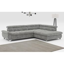 Ecksofa COTTA "Gemini L-Form, B: 312 cm", grau (steel), B:312cm T:234cm, Sofas, Ecksofa, mit Kopfteilverstellung, optional Bettfunktion