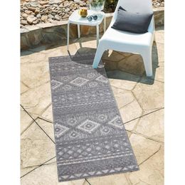 Teppich Carpet City "In-& Outdoorteppich Santorini 435, 3D-Effekt, Boho-Look", grau (anthrazit), B:80cm H:5mm L:250cm, Polypropylen, Teppiche, Teppich, Wetterfest & UV-best&auml;ndig f&uuml;r Terrasse, Balkon, K&uuml;che, Flur