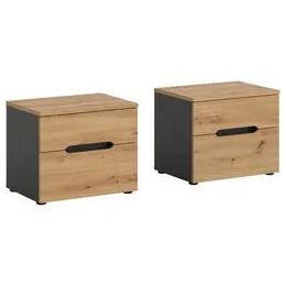 Nachtkommode Home Affaire "REHAT, 2er Set, je 50x37x42 cm, inkl. 2 Schubk&auml;sten", grau (basalt grau nb, artisan nb), B:50cm H:42cm T:37cm, Spanplatte, Sideboards, Nachttisch, Kommode, Nachtkonsole, Schubladenkommode