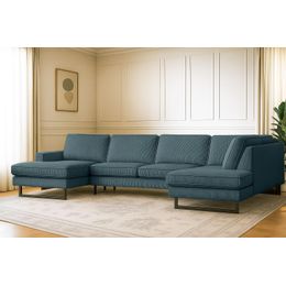 Wohnlandschaft Home Affaire "Pinto, 350 cm, U-Form, XXL, mit Ottomanen", blau (azur), B:350cm H:85cm T:206cm, 92% Polyester, 8% Nylon, Sofas, Wohnlandschaft, Cord, Chenille, Lederoptik, mit Keder, Metallf&uuml;&szlig;e, Wellenunterfederung, Topseller