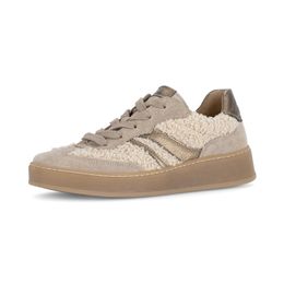 Plateausneaker Gabor "FLORENZ", Damen, Gr. 37, hellbeige, fango, Glattleder, Textil, Veloursleder, Schuhe Plateausneaker, Freizeitschuh, Halbschuh, Schn&uuml;rer in Bequemweite G (= weit)