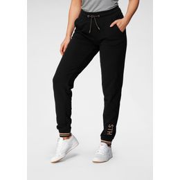 H.I.S. Jogginghose H.I.S, Damen, Gr. 48, N-Gr, schwarz, Obermaterial: 95% Baumwolle, 5% Elasthan, bequem lang, Hosen Jogginghose, mit metallisch gl&auml;nzenden Details; Gro&szlig;e Gr&ouml;&szlig;e