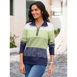 Sweatshirt Casual Looks, Damen, Gr. 42, blau (schilf, marine), 100% Baumwolle, gemustert, gestreift, mehrfarbig, Sweatshirts Sweatshirt