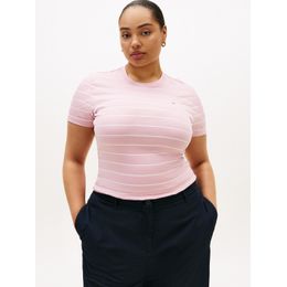 T-Shirt Tommy Hilfiger Curve "CRV SLIM CODY C-NK SS", Damen, Gr. 48, fine stripe pink, ecru, Single Jersey, Obermaterial: 100% Baumwolle, gestreift, regular fit normal, Rundhals, Shirts T-Shirt, in gro&szlig;en Gr&ouml;&szlig;en