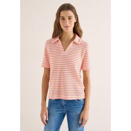 Poloshirt Cecil, Damen, Gr. L (42), cherry tomato orange, Web, 70% Baumwolle, 19% Polyester, 11% Viskose, gestreift, normal normal, hoch geschlossener Ausschnitt, abgesteppt, Shirts, im soften Baumwoll-Mix