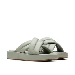 Hausschuh Clarks "Alda Glide", Damen, Gr. 39, gr&uuml;n (light gr&uuml;n leather), Leder, Schuhe Hausschuh, Slides, Schlappen mit gepolsterter Bandage