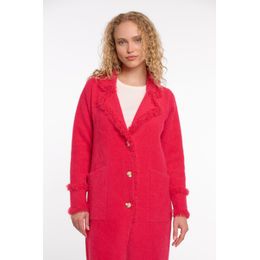 Rino & Pelle Longstrickjacke RINO & PELLE "CATENA", Damen, Gr. L (40), pink punch, Feinstrick, Obermaterial: 69% Polyamid, 23% Polyester, 8% Viskose, gerade knielang, V-Ausschnitt, leicht ausgefranste Kante, Strickjacken Longstrickjacke, mit Fransendetails und Kn&ouml;pfen