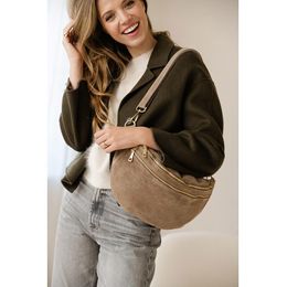 Anna Morellini Leder-Schultertasche "Lolanda" in Taupe - (B)36 x (H)22 x (T)12 cm - 76% | Damen-taschen