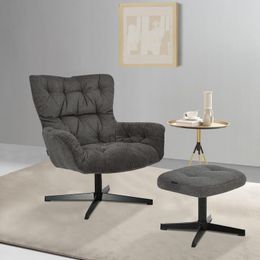 Home Affaire Drehsessel &raquo;VERGAS Ohrensessel mit Hocker im Set&laquo; Relaxsessel mit 360-Grad-Drehfunktion u. Hocker, Web-Stoff grau metal frame, plywood, 