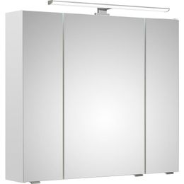 Spiegelschrank &raquo;Quickset Badschrank, 3 Spiegelt&uuml;ren, 6 Einlegeb&ouml;den, 80 cm breit&laquo; inkl. LED-Beleuchtung, T&uuml;rd&auml;mpfer, Schalter-/Steckdosenkombination 