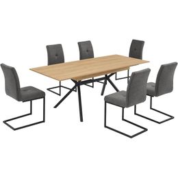 OTTO home Essgruppe &raquo;Vendy, Esstisch ausziehbar plus 6 Freischwinger&laquo; Set, Esstisch ausziehbar 160 - 210 cm plus 6 Esszimmerst&uuml;hle, 7 Stk. tlg. 