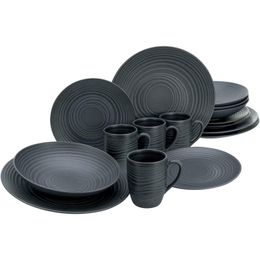 Creatable Kombiservice &raquo;Geschirr-Set Lava Stone&laquo; Service, schwarz, erhabenenes Relief, 16 Teile, f&uuml;r 4 Personen schwarz Steinzeug