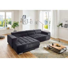 Die PlanBar Ecksofa &raquo;MP-IN15053 L-Form extra breiter Schenkel&laquo; mit Kopfteilverstellung, wahlweise mit manueller Vorziehbank grau 100% Polyester