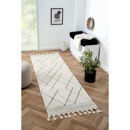MyFlair Hochflor-L&auml;ufer &raquo;Moroccan Design&laquo; rechteckig 24 mm H&ouml;he modern, marokkanisches Design, Rauten Muster, weich durch Hochflor grau Polyester, 