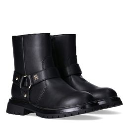 Tommy Hilfiger M&auml;dchen Bikerboots Biker Boots, Winterboots mit Blockabsatz schwarz 30