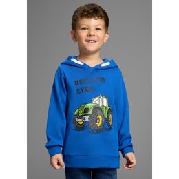 Kidsworld Jungen Kidsworld Kapuzensweatshirt &raquo;BEST JOB EVER!&laquo;, Kapuzensweatshirt mit Traktor-Print blau 116/122