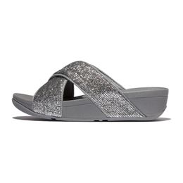 fitflop Damen Pantolette &raquo;LULU CRINKLED SHIMMER&laquo; Slides, Badeschuh, Abendmode mit Glitter silber 41