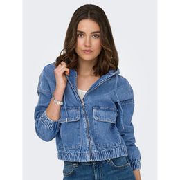 Only Damen Only Jeansjacke &raquo;ONLKENZIE &ndash; Jeansblouson mit Kapuze und Rei&szlig;verschluss&laquo; mit Kapuze unifarben, modisch, regular fit, Denim, Kapuze blau L
