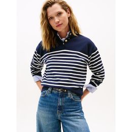 Tommy Hilfiger Damen Strickpullover &raquo;CO JERSEY GOLD BTN MOCK-NK SWT&laquo; mit goldfarbenen Kn&ouml;pfen wei&szlig; L (40)