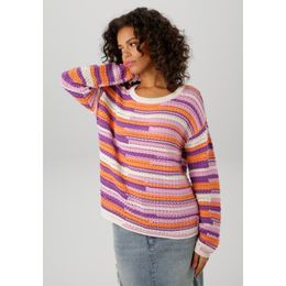 Aniston Casual Damen Aniston CASUAL Strickpullover im extravagantem Streifen-Dessin bunt 42