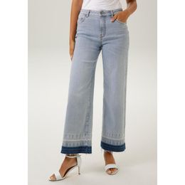 Aniston Casual Damen Aniston CASUAL Straight-Jeans mit trendiger Waschung am leicht ausgefranstem Saum blau 36, N-Gr