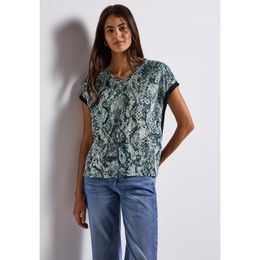 Street One Damen Street One Shirttop mit gemusterter Front aus Viskose und V-Ausschnitt blau 44