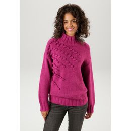 Aniston Casual Damen Aniston CASUAL Strickpullover mit eingestrickten, kleinen Bommeln pink 40