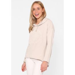 Zwillingsherz Damen Hoodie &raquo;"Moin"&laquo;, Kapuze, Kordelzug, Langarm, maritimer Schriftzug beige L/XL