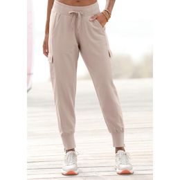 Venice Beach Damen Jogginghose mit seitlichen Taschen am Bein, Cargohose, Sweathose beige 38, N-Gr